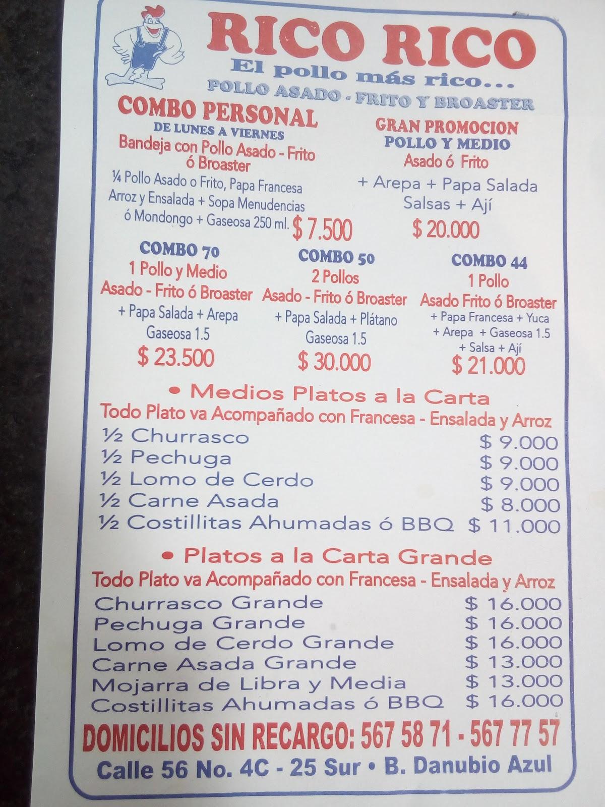 Menu at Asadero y Restaurante Rico Rico, Bogotá