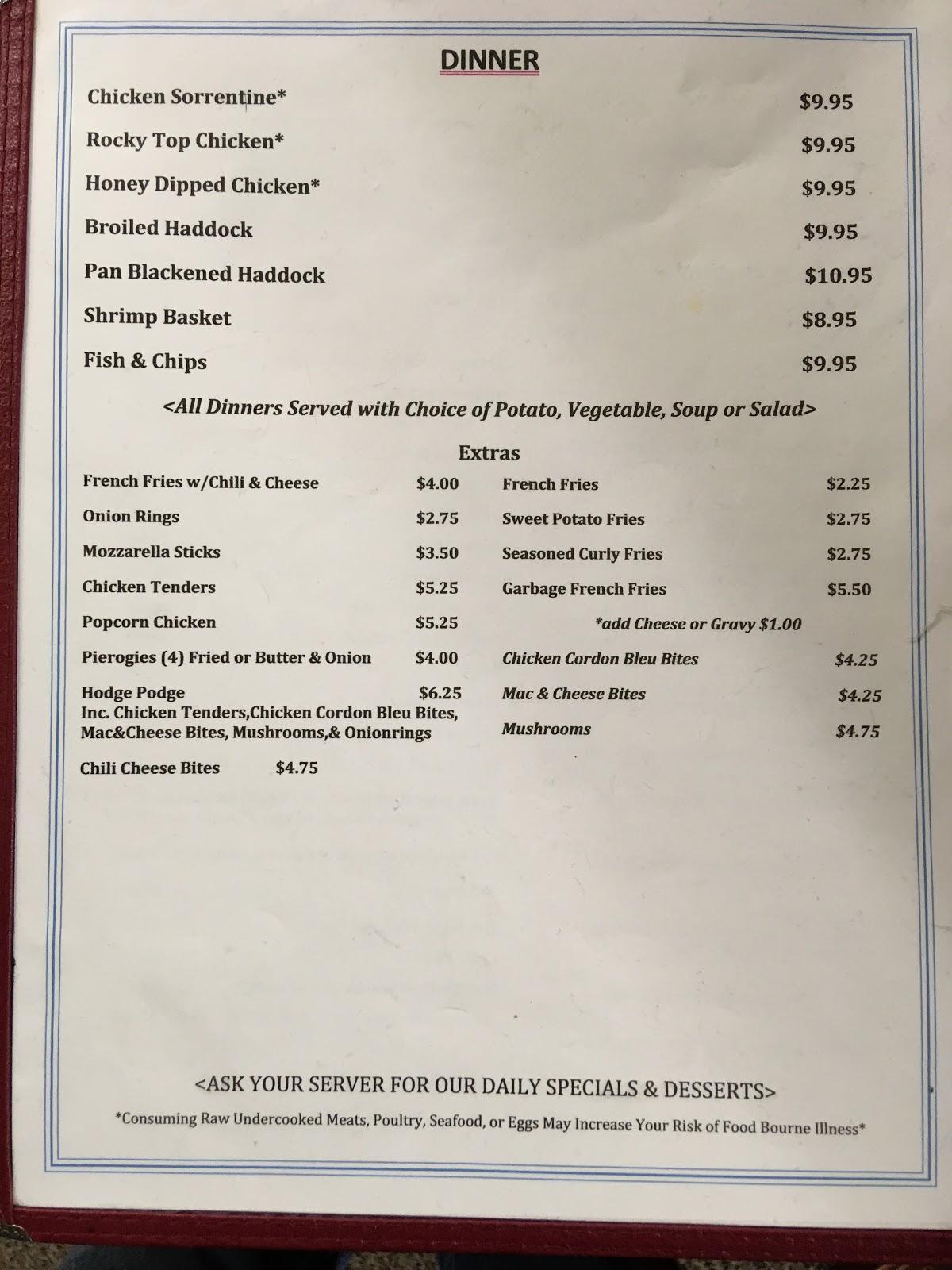 Menu at Belmont Cafe, Waymart