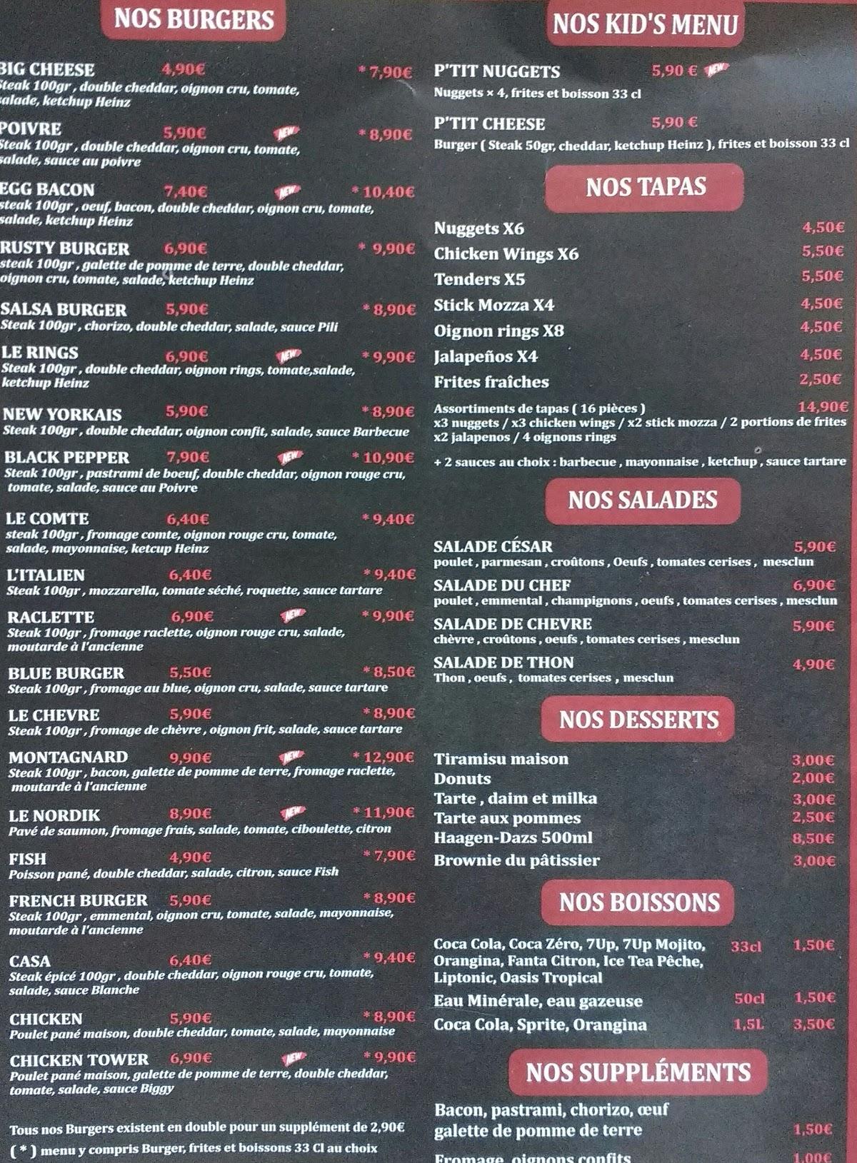Menu at Burger Bar Nice, Nice, 89 Bd de Cessole