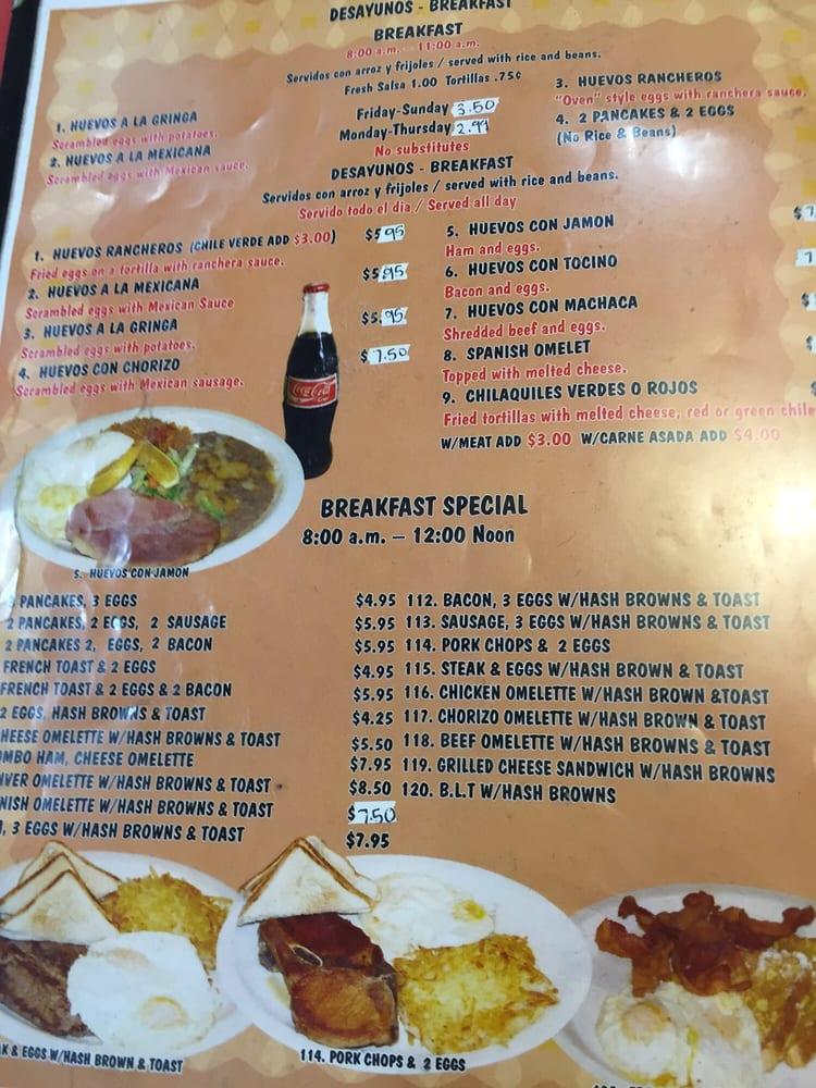 Menu at Casa Jimenez restaurant, Fontana