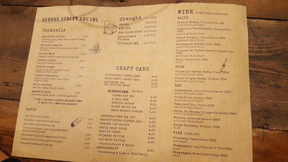 Menu at George Street Social pub & bar, Oxford