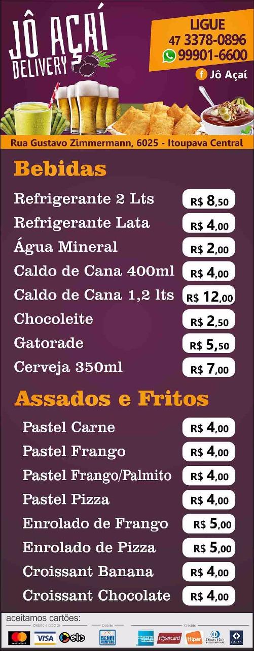Menu at Jô Açaí Delivery pub & bar, Blumenau