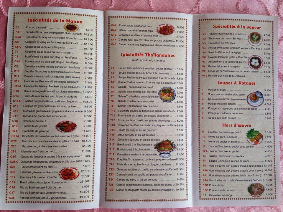 Menu au Le Palais de Chine restaurant, Longueau