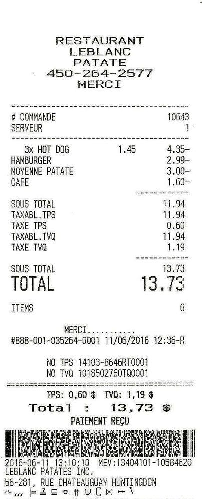 Menu at Leblanc Patates fast food, Huntingdon