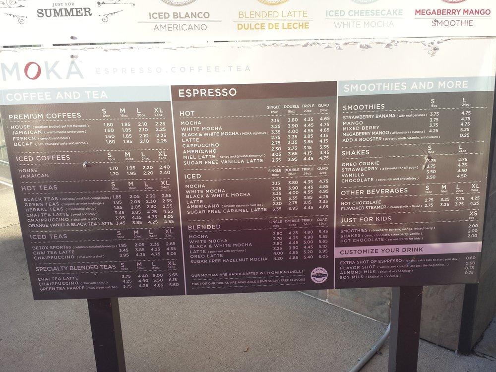 Menu at MOKA cafe, Madison, E Washington Ave