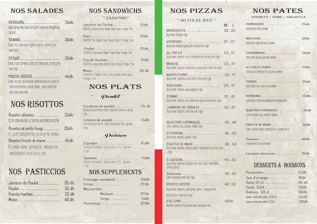 Menu au Posto Gosto restaurant, Ben Guerir