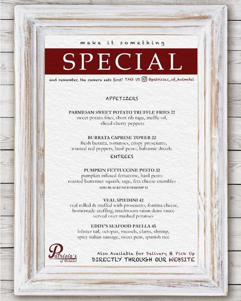 Menu at Patricias of Holmdel restaurant, Holmdel