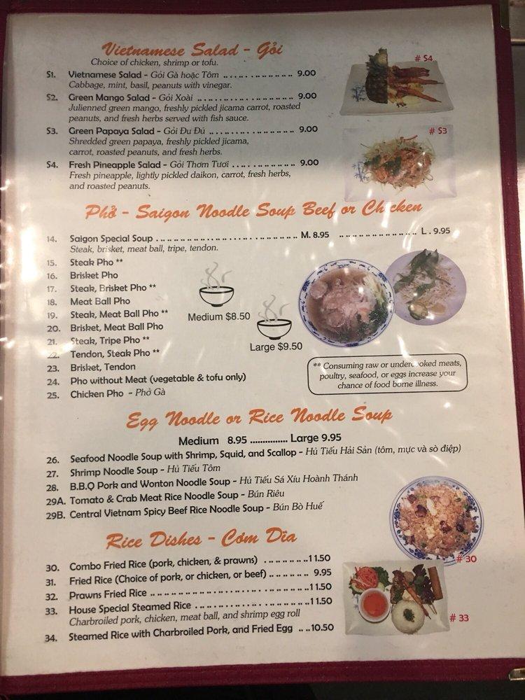 Menu at Pho Saigon Restaurant, Seattle, Madison St