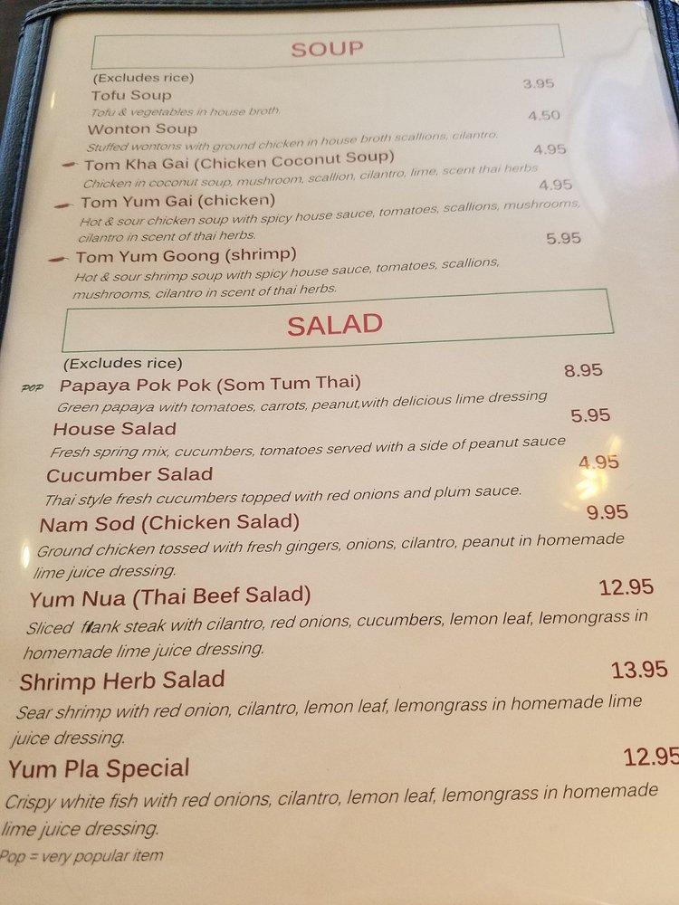 Menu at Pop Thai pub & bar, Orlando