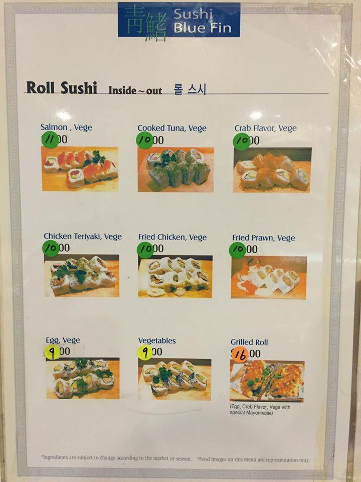 Menu at Sushi Bluefin restaurant, Belmore