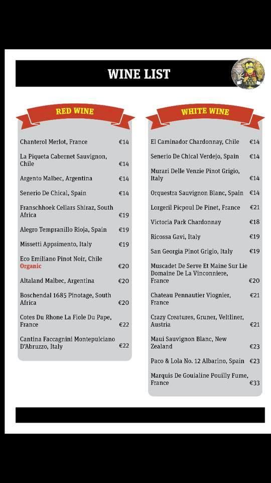 Menu at The Brass Monkey Restaurant and Wine Bar, Dublin