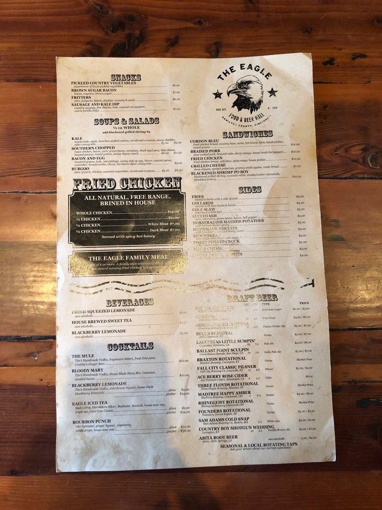 Menu at The Eagle Louisville restaurant, Louisville
