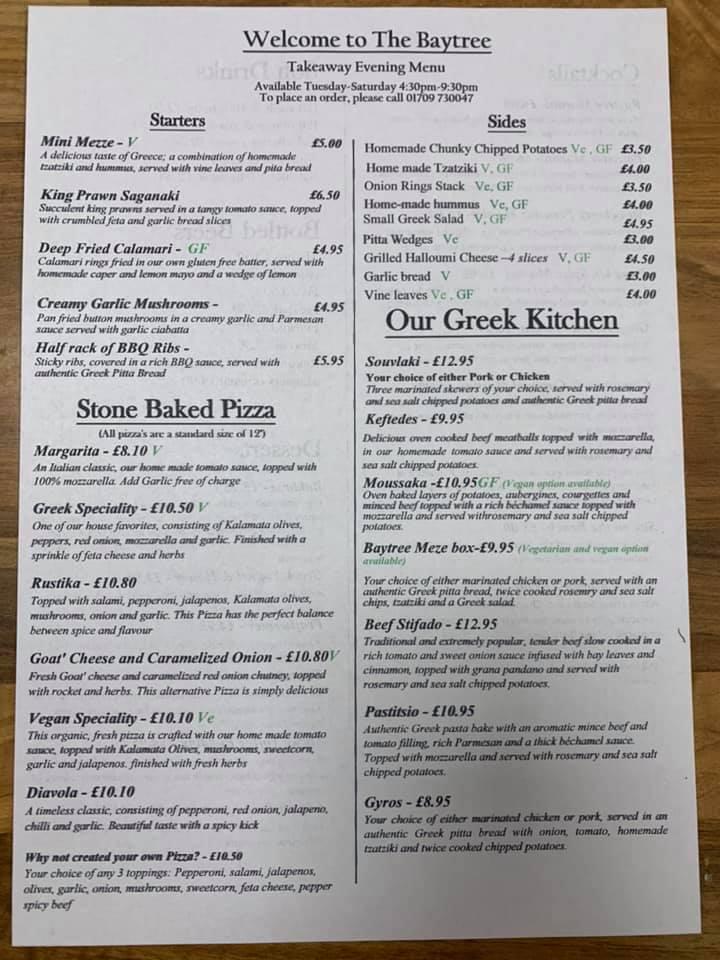 Menu at Bay Tree Bar-Bistro, Rotherham