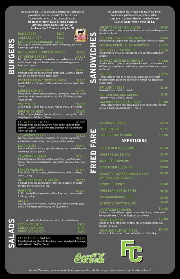 Menu at Fat Clarence's Pub and Grub, Jerome