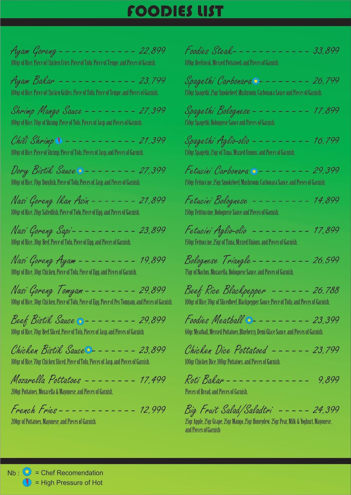 Menu at Foodies fast food, Bandung, Jl. Dr. Setiabudi No.74