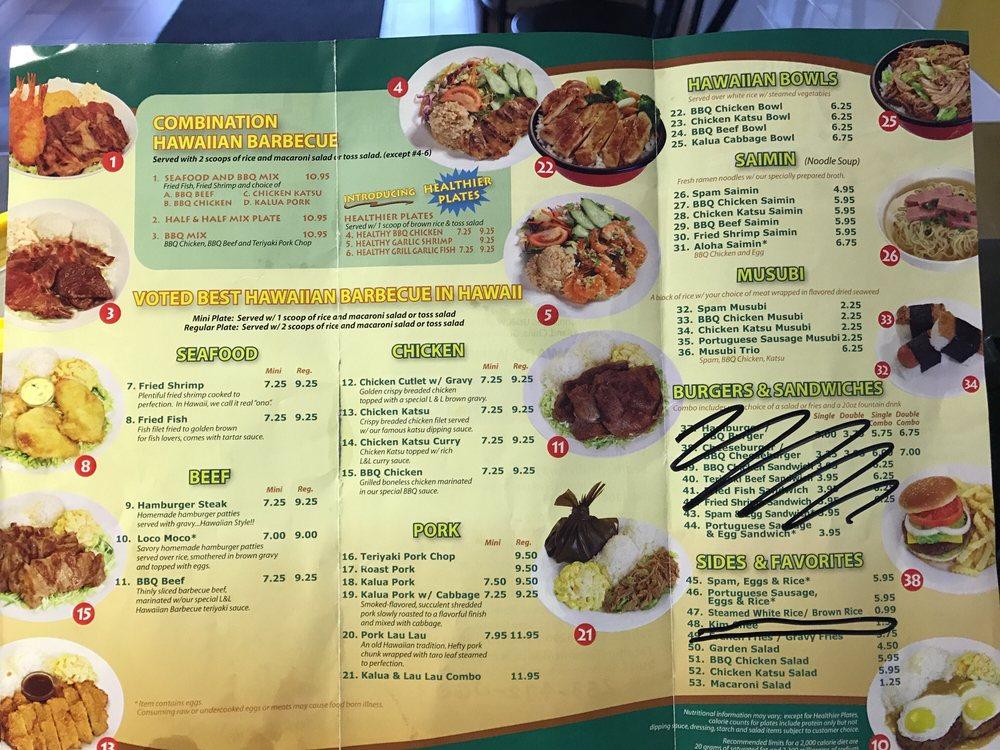 Menu at L&L Hawaiian Barbecue, Tacoma