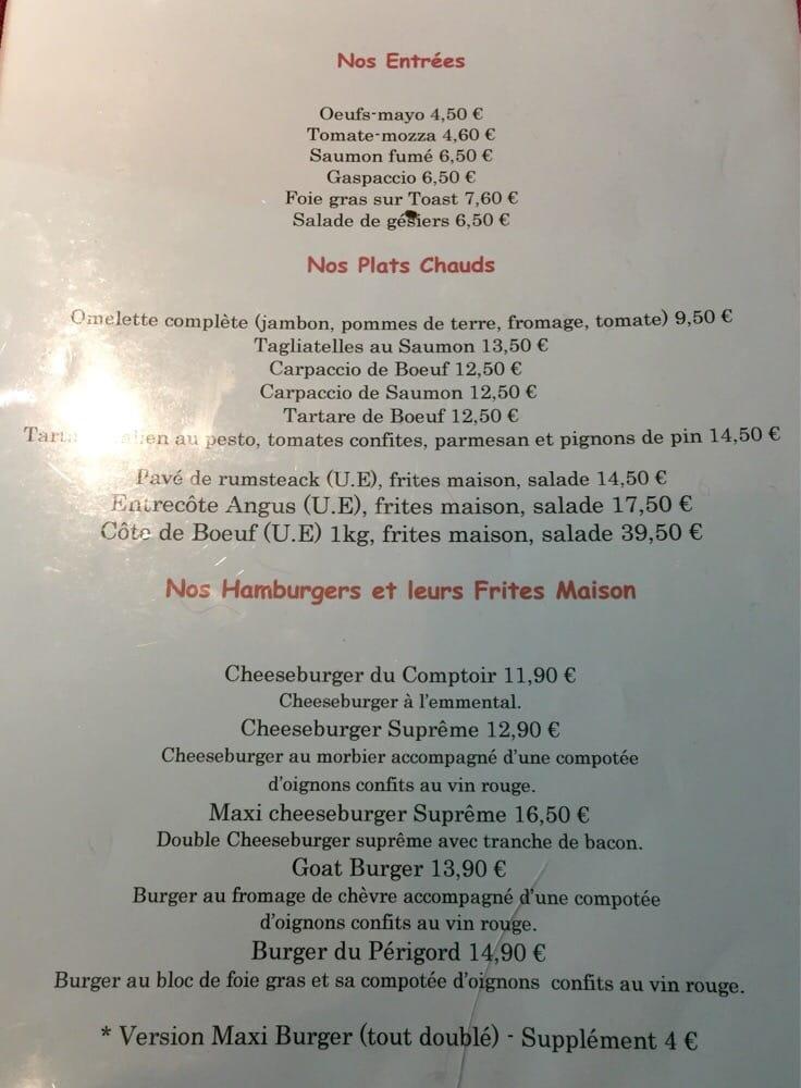 Menu at Le Comptoir Vouillé pub & bar, Paris