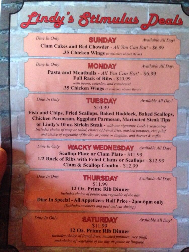 Menu at Lindy's Tavern pub & bar, North Smithfield