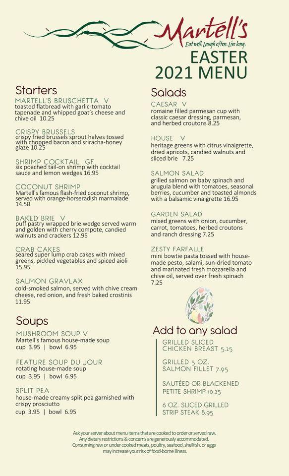 Menu at Martell's restaurant, Kalamazoo