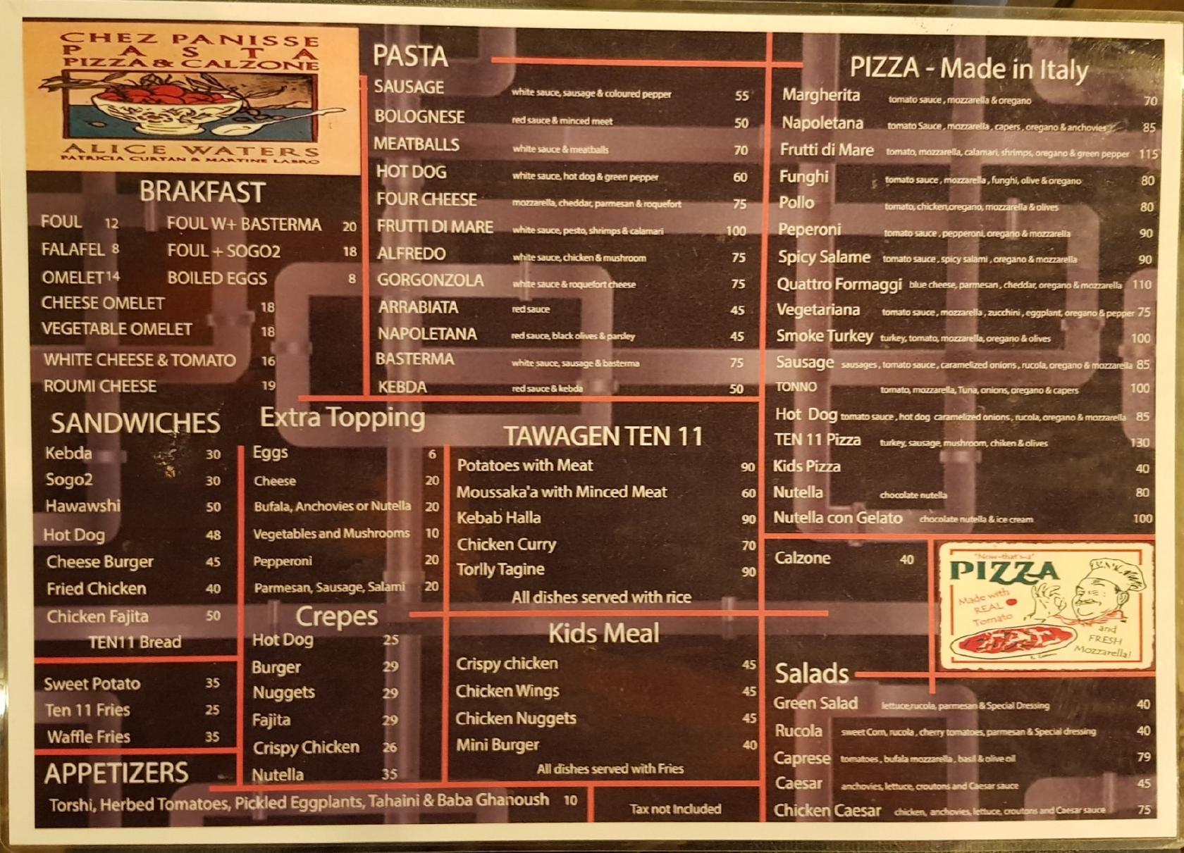 Menu au Ten Eleven Pizzeria, Sheikh Zayed City
