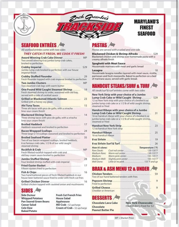 Menu at Zach Greenlee's Trackside Steak & Seafood steakhouse, Wilson ...