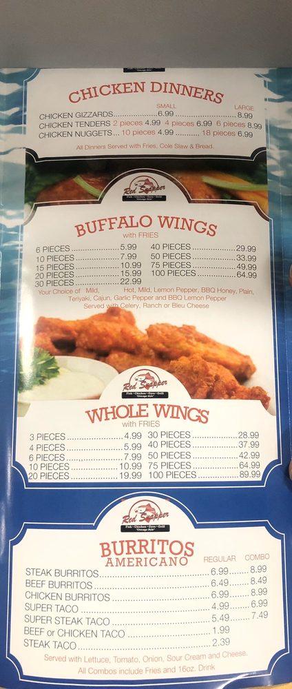 Menu at red snapper fish & chicken restaurant, Hapeville