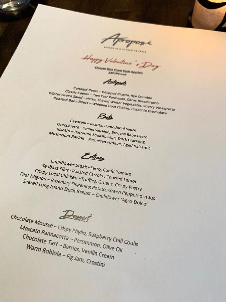 Menu at Apropos Restaurant at The Abbey Inn, Peekskill