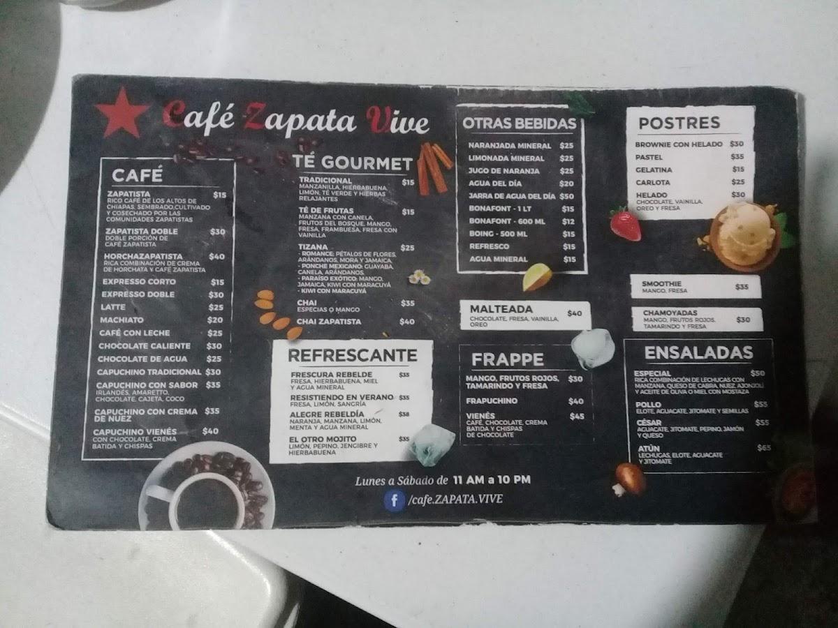 Menu at Café Zapata Vive, Mexico City