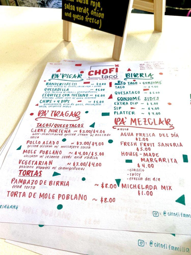 Menu at Chofi Birria restaurant, Union City