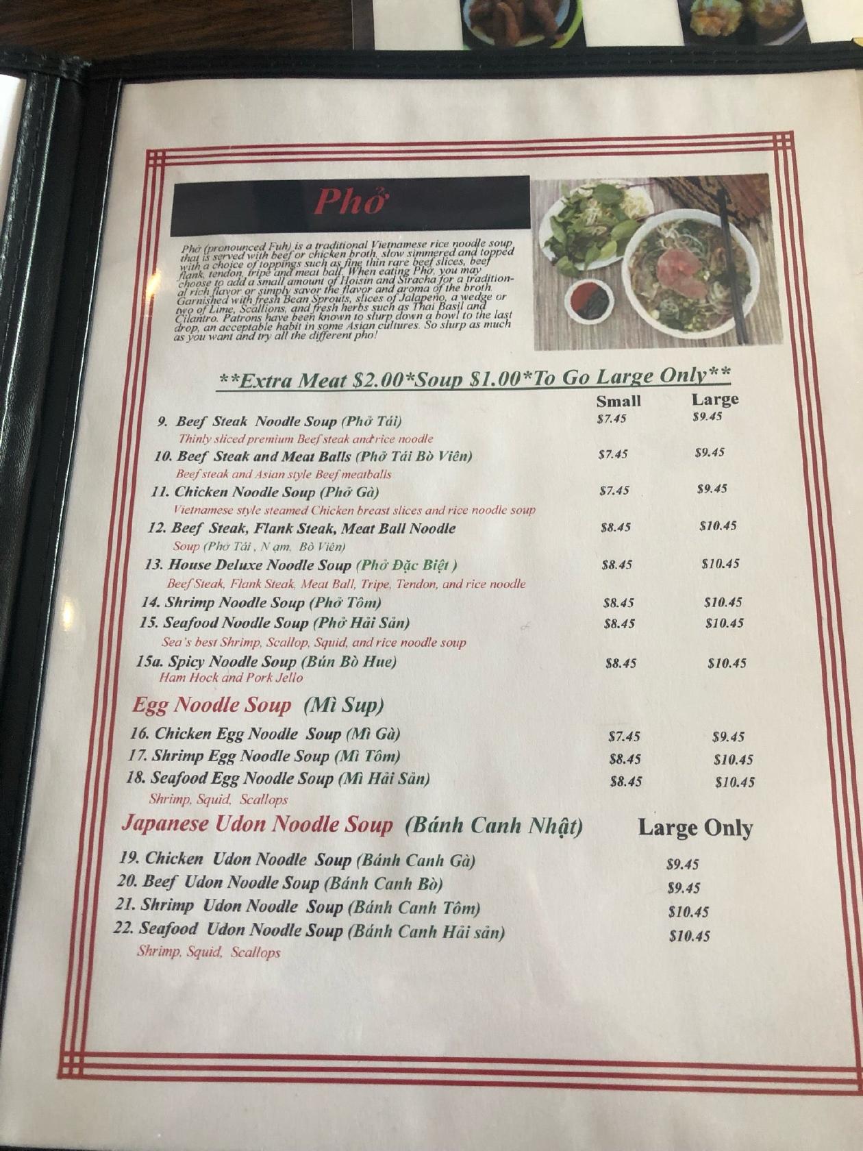 Menu at Little Saigon Café restaurant, Orange Park
