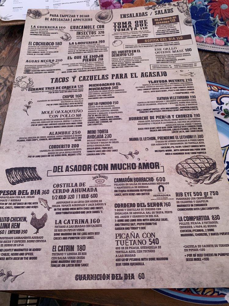 Menu at Metate Cabo restaurant, Cabo San Lucas