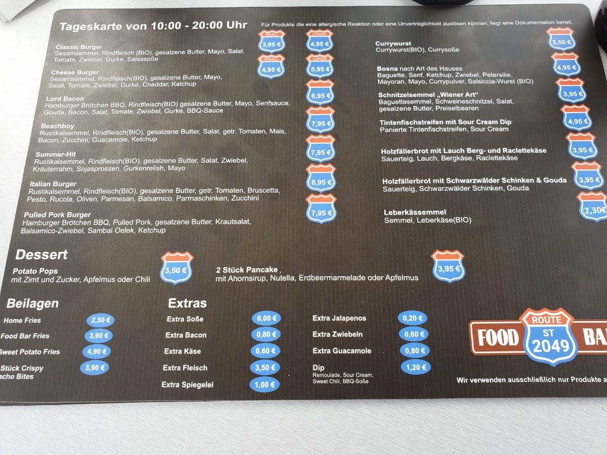 Speisekarte von Route ST 2049 Food Bar, Mainburg