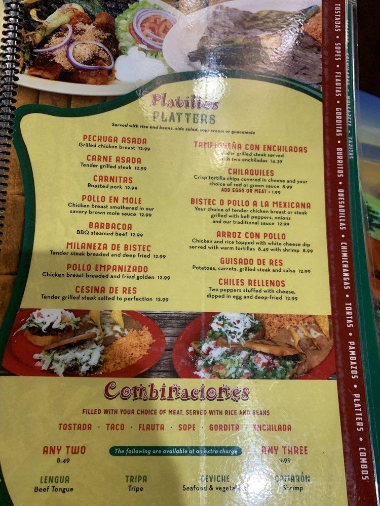 Menu at Señor Tacos restaurant, Lafayette