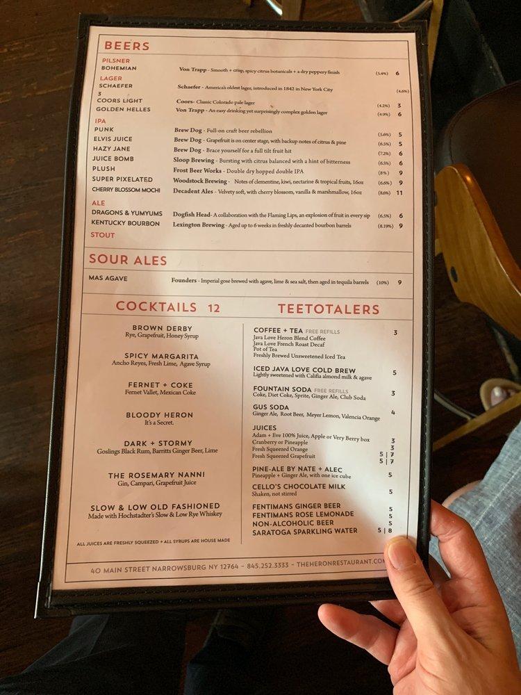 Menu at The Heron Restaurant, Narrowsburg, 40 Main St