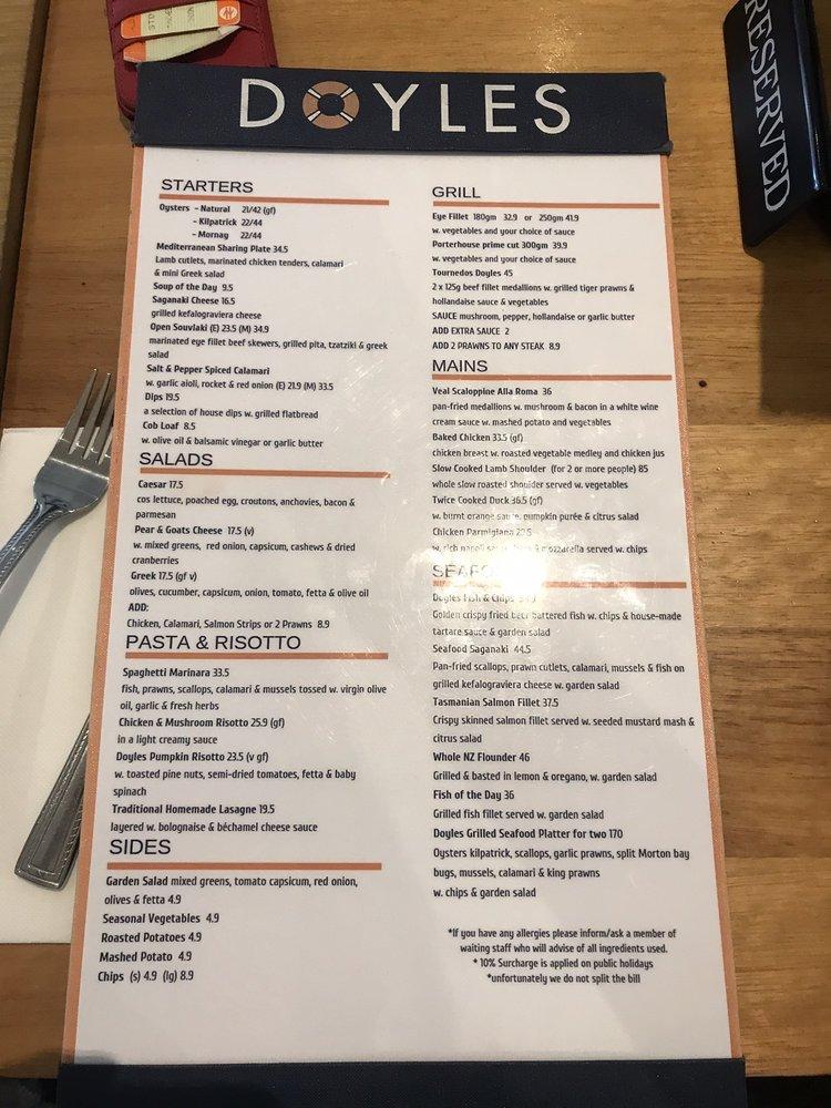 Menu at Doyles Deck & Bistro pub & bar, Aspendale, 1 Nepean Hwy