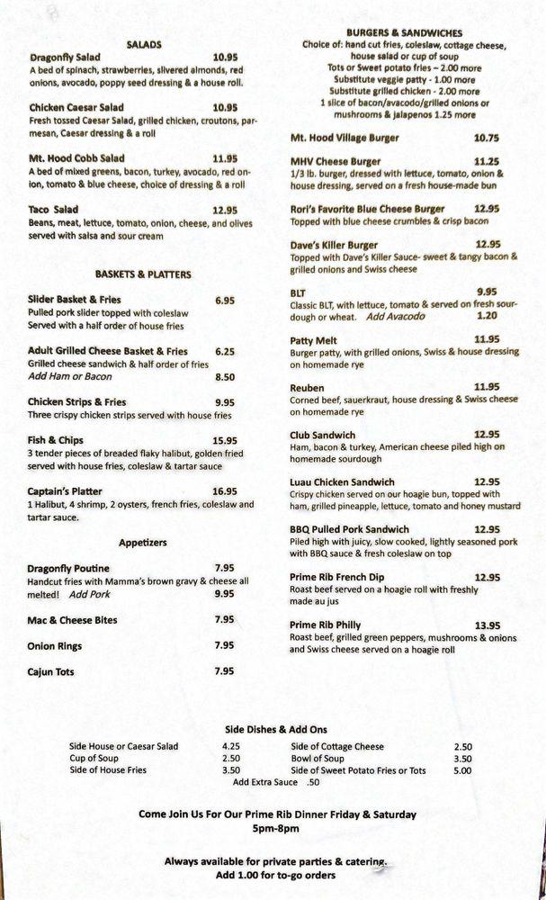 Menu at Dragonfly Cafe & Bakery, Mount Hood Village, US-26 #2a