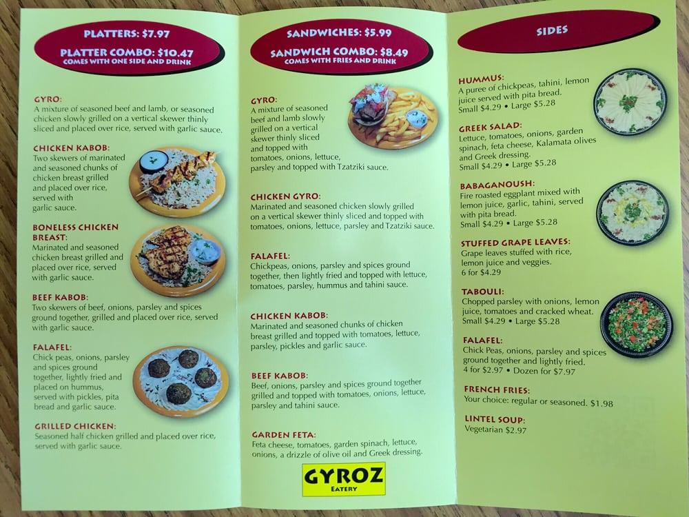 Menu at Gyroz Eatery restaurant, Lexington