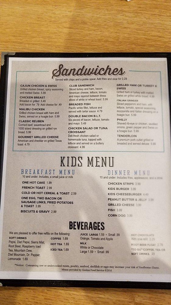 Menu at Harlan Cafe, Harlan