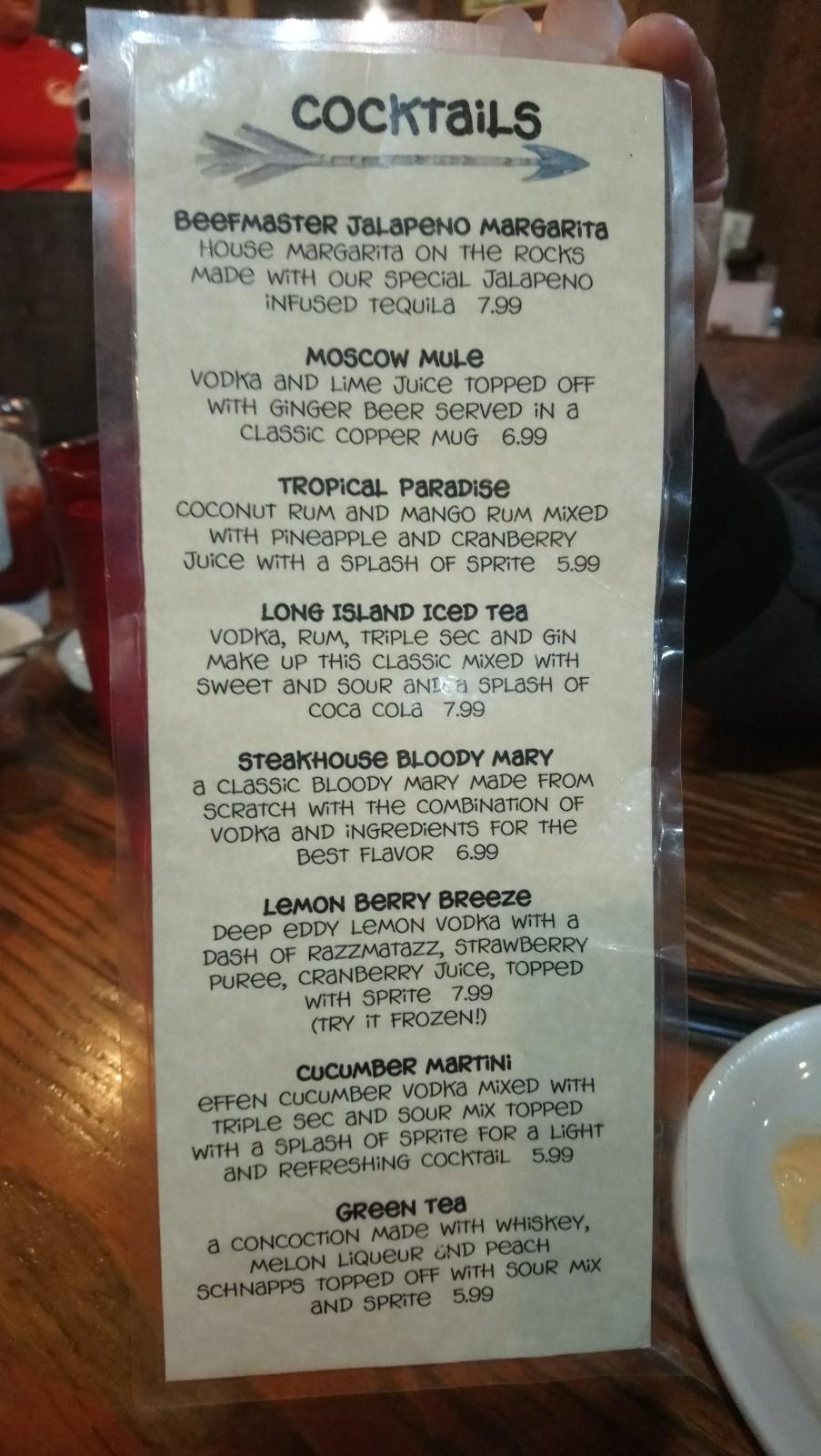 Menu at Steakmaster, Ballinger,Texas restaurant, Ballinger