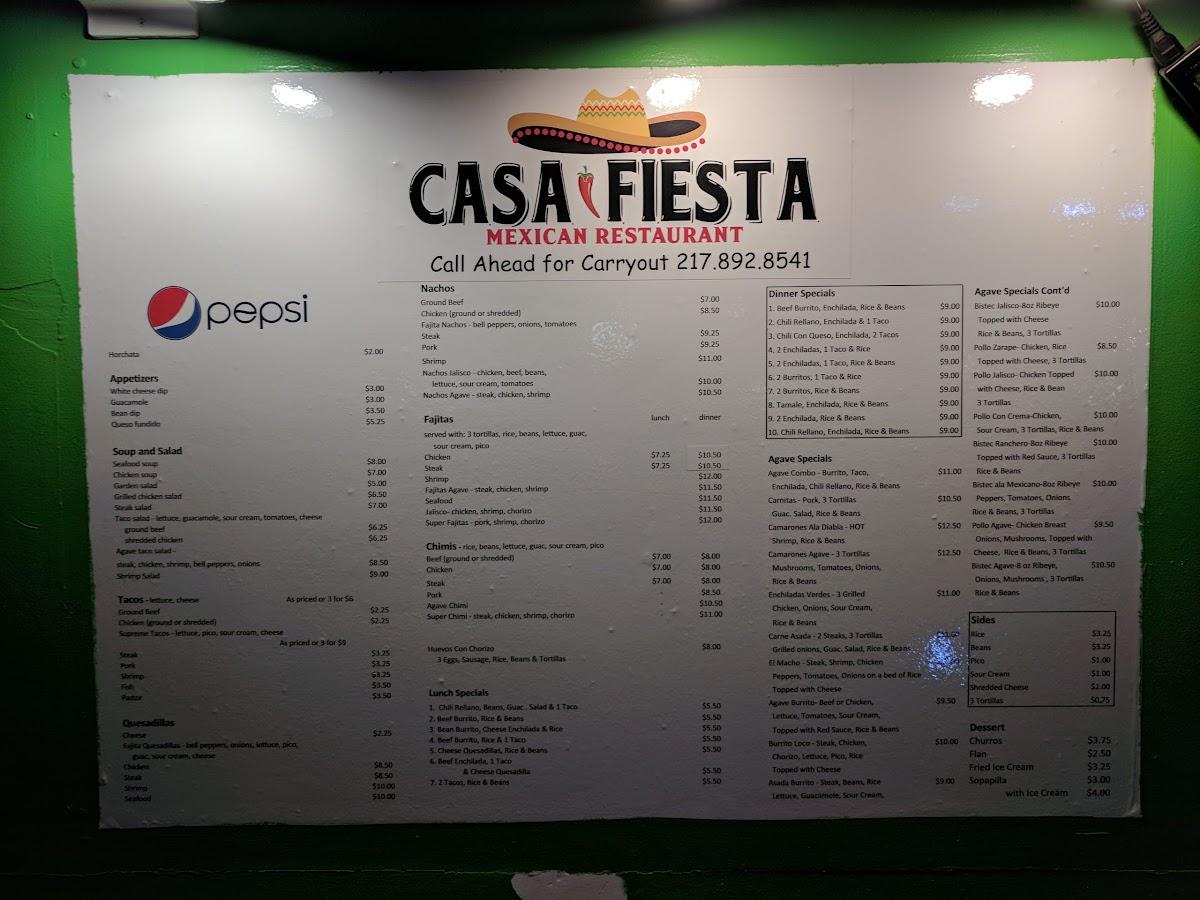 Menu at Casa Fiesta restaurant, Rantoul