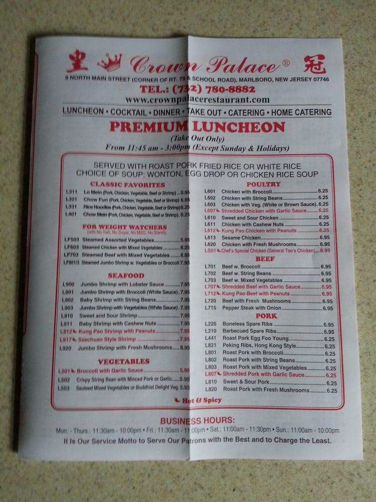 Menu at Crown Palace restaurant, Marlboro Township