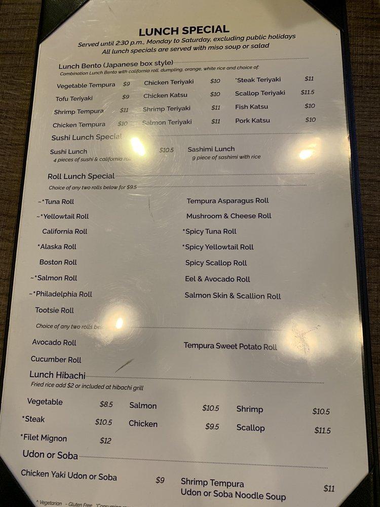 Menu at Hana Tokyo restaurant, Tucson