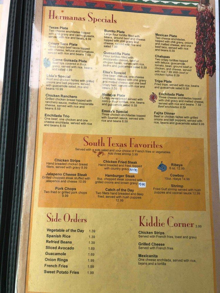 Carta del restaurante Las Tres Hermanas, George West, 601 Nueces St