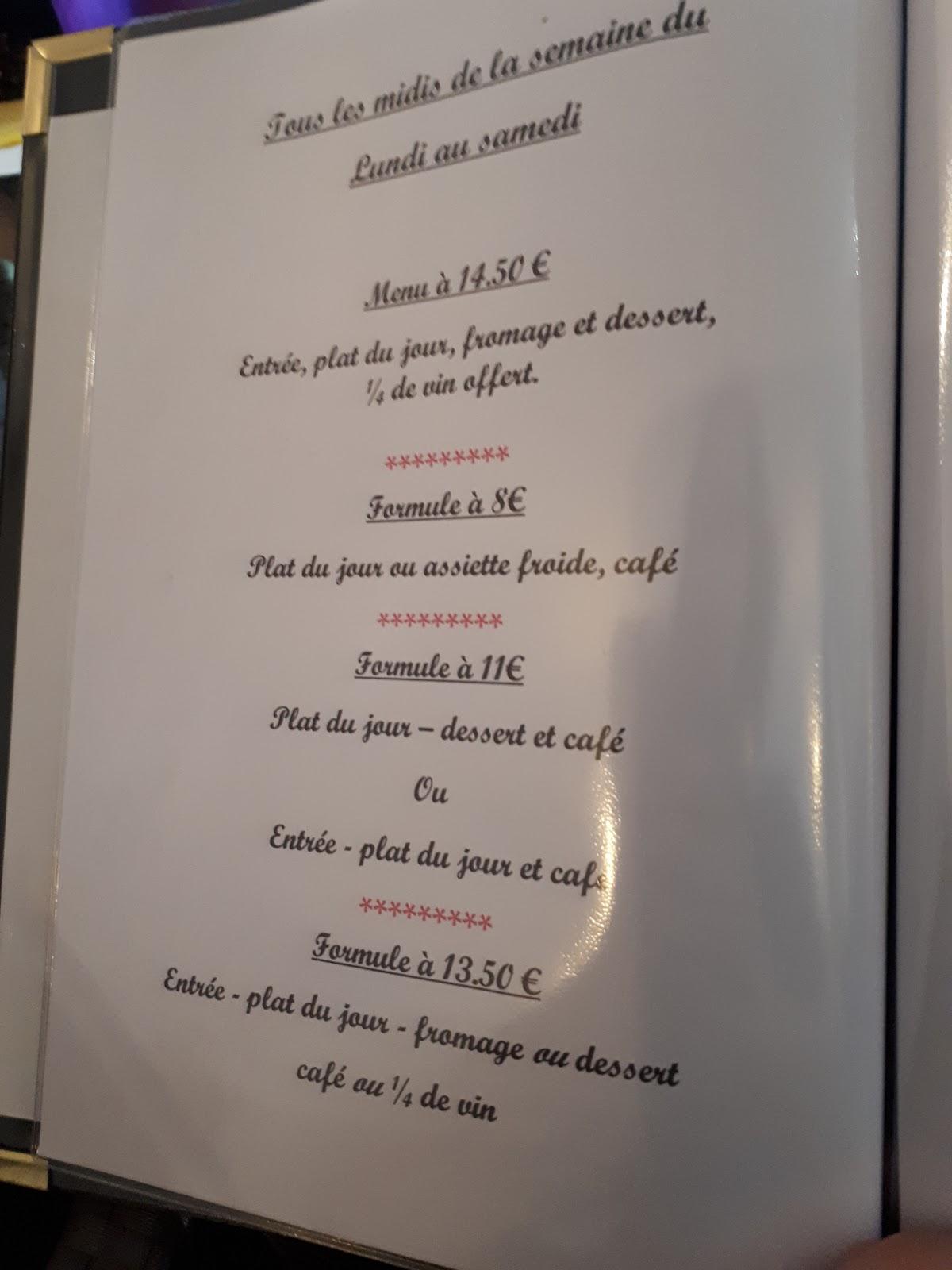 Menu au Meli Melo restaurant, Longes
