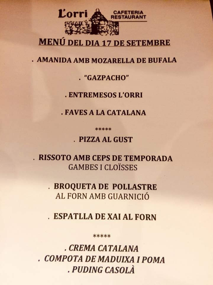 Carta de Restaurant L'Orri, Andorra la Vieja, Carrer Prat de la Creu, 49