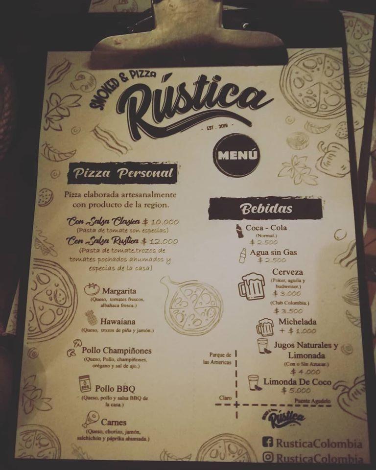 Menu at Rústica restaurant, Honda