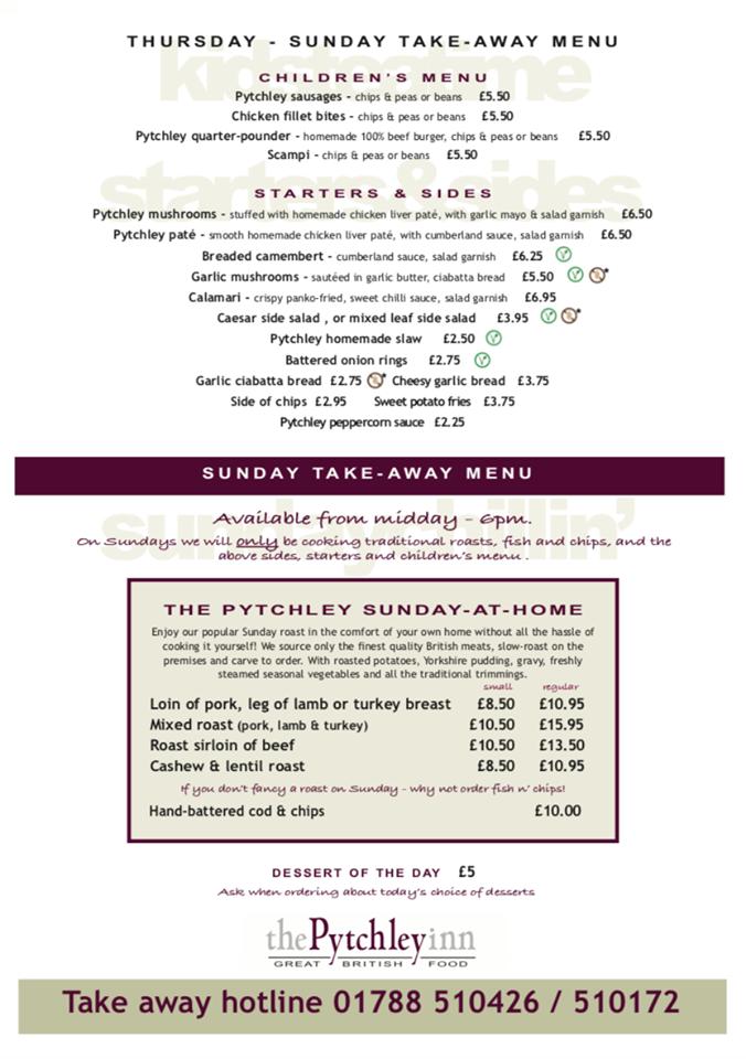 Menu at The Pytchley Inn pub & bar, West Haddon