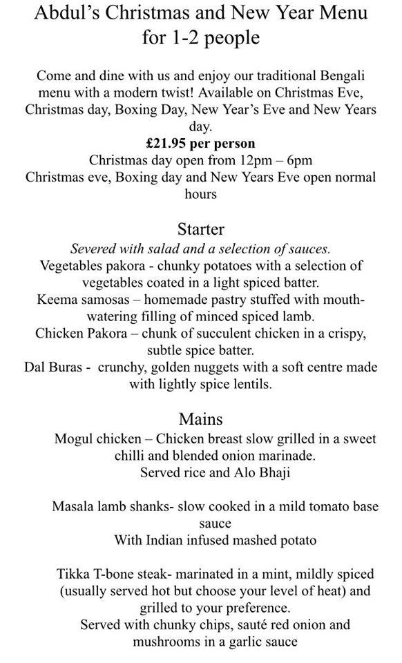 Menu at Abduls Indian & Bengali Cuisine restaurant, Bournemouth