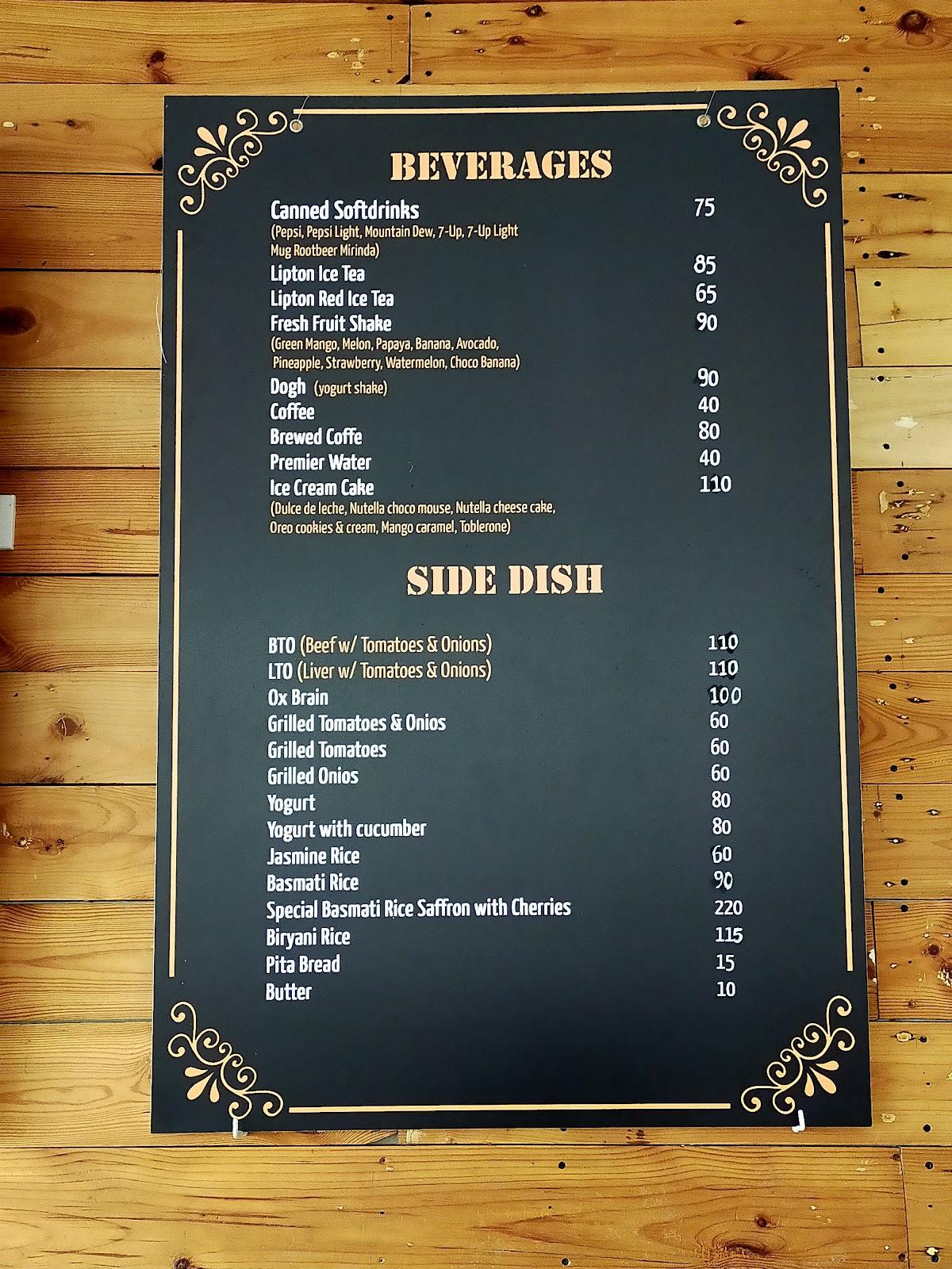 Menu at Behrouz Persian Cuisine restaurant, Lucena