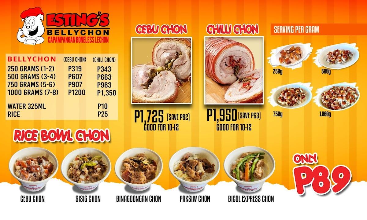 Menu at Esting's Bellychon Porac Pampanga restaurant, Porac